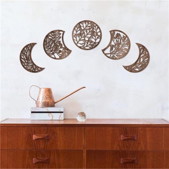 Wall Decor | 5 Pieces Moon Phase Wall Hanging Decor Wooden Moon Wall ...